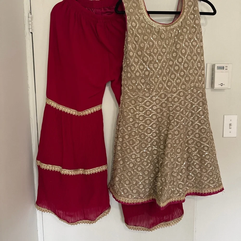 Salwars | Red And Gold Embroidered Dress Set | Poshmark